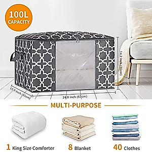 GhvyenntteS Clothes Storage Bag 3 Pack Large Capacity Organizer with Reinforced Handle Thick Fabric for Blankets, Sweater , Foldable Comforter Storage Bags with Sturdy Zipper & Clear Window, 100L, Grey