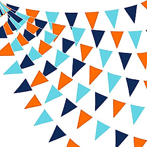 10M/32Ft Navy Blue Orange Pennant Banner Fabric Triangle Flag Cotton Bunting Garland for Outer Space Galaxy Birthday Anniversary Party Home Nursery Outdoor Garden Hanging Festivals Decoration (36Pcs)