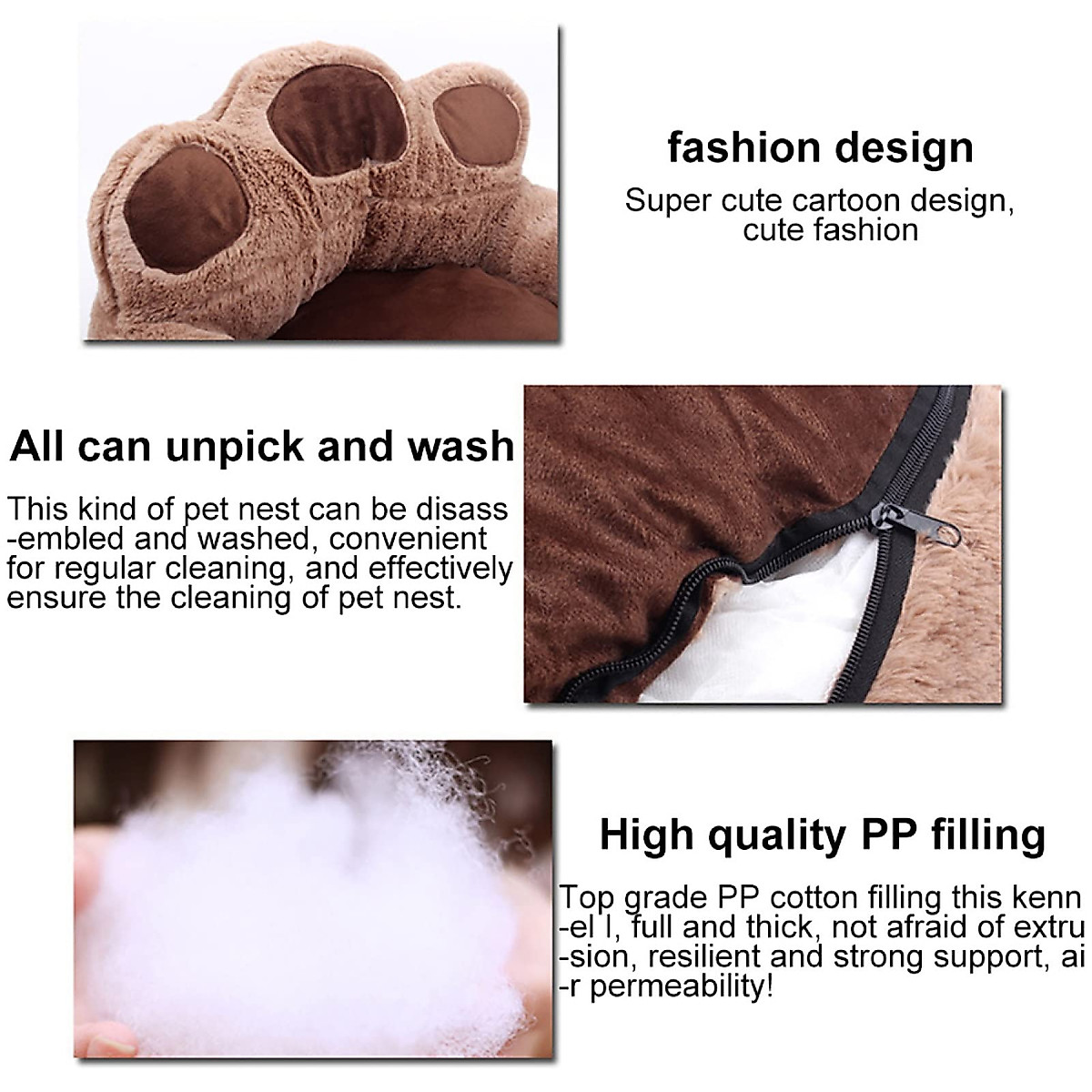 Durable Comfortable Natural Cat Dog Beds for Small Pet,Lovely Bear Paw Shape Dog Cats Pet Cushion Bed Warm Plush Soft Nests Kennel - White