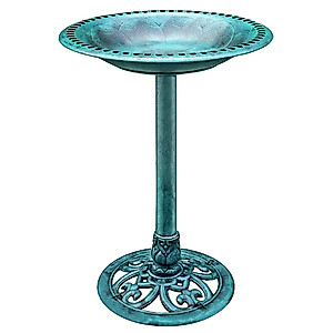 VIVOHOME 28 Inch Height Polyresin Lightweight Antique Outdoor Garden Bird Bath Green