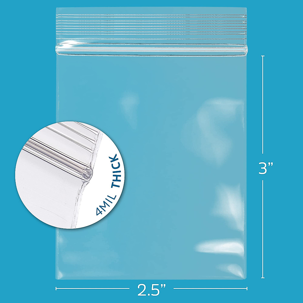 2.5 X 3 inches, 4 Mil Clear Reclosable Zip Bags, Case of 100 - GPI Brand