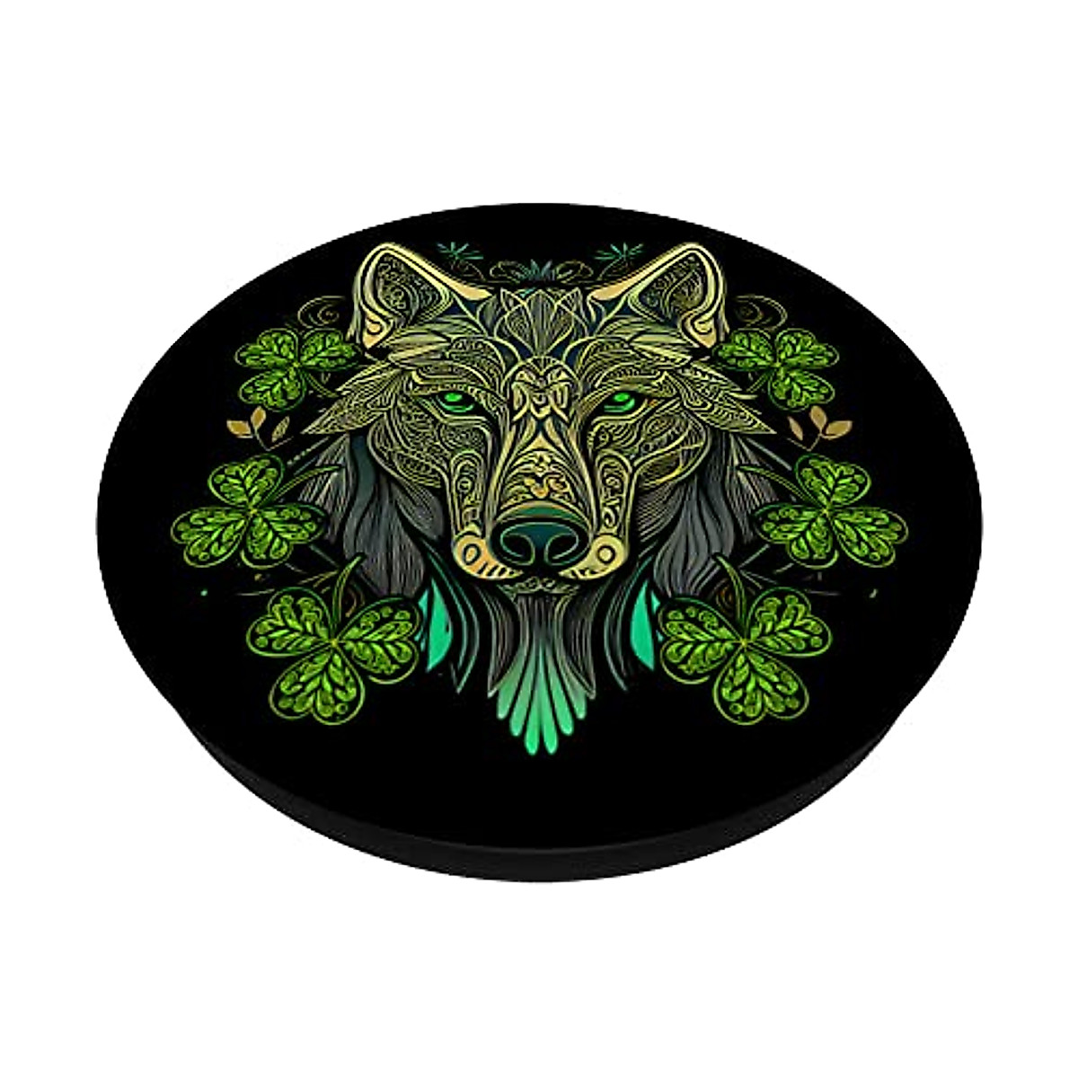 Wolf Face Head Mandala Irish Shamrock Clover St Patricks PopSockets Swappable PopGrip