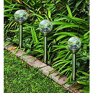 One Stop Gardens 3 Pc. Solar Glass Crackle Ball Pathway Light Set