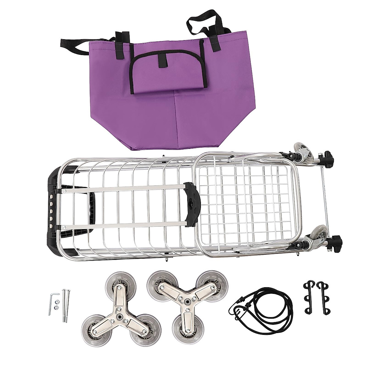 35L Folding Shopping Cart with Wheels Portable Stair Climbing Climber w/Oxford Cloth Bag for Luggage Laundry Camping Transport Shopping Purple