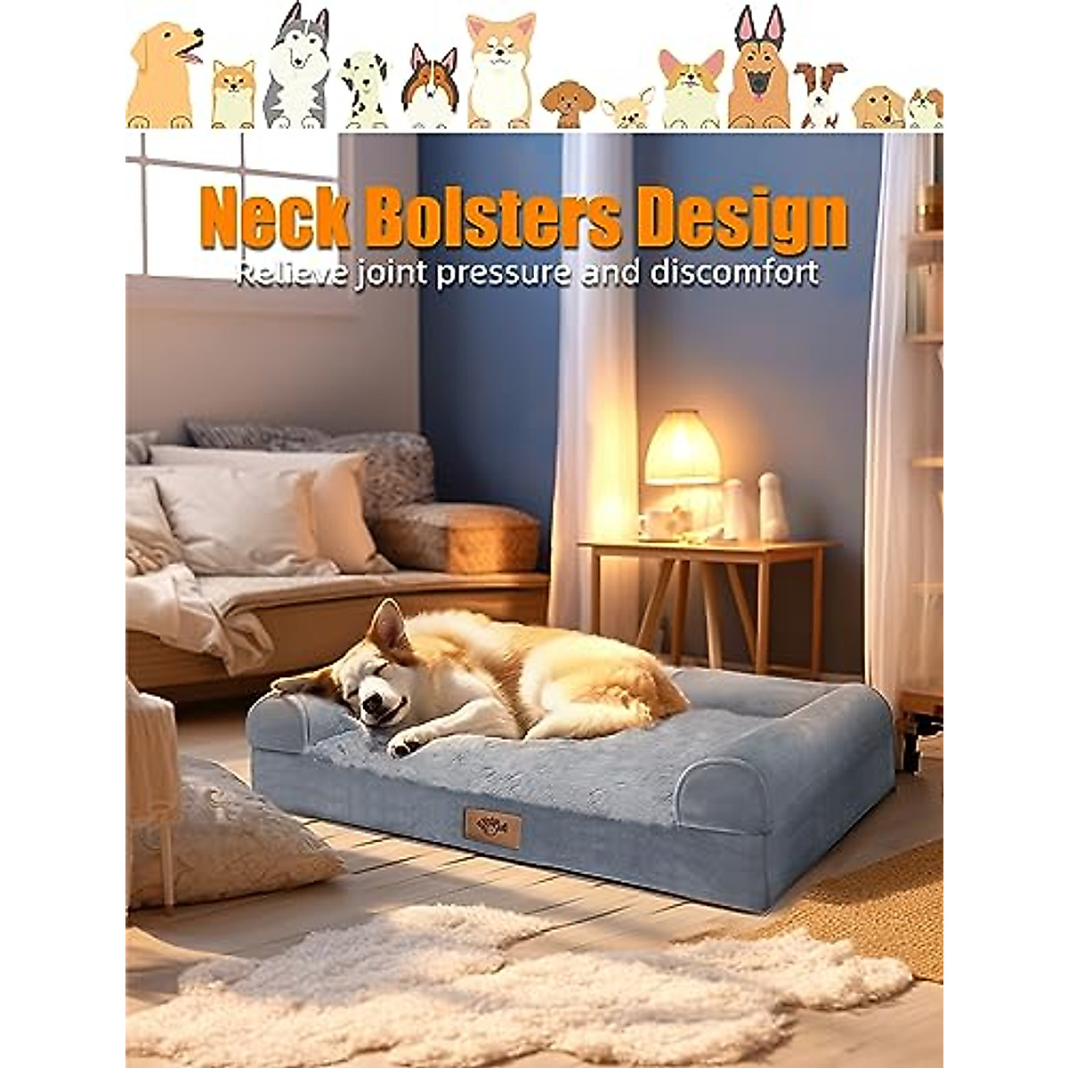 Sytopia Dog Cooling beds chew Proof for Medium Dogs Indestructible Waterproof Washable Dual Side Dog Crate Bed, Dog Couch, Pet Bed with Removable Cover and Nonskid Bottom-Grey L Size