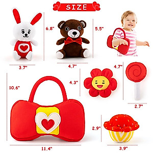teytoy Valentines Day Gifts Toys, Stuffed Animal Squeaker and Crinkle Baby Girl Toy Playset Sensory Toy Gifts Idea Party Favors Decoration for Baby and Newborn