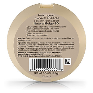 Neutrogena Mineral Sheers Powder Foundation, Natural Beige 60, 0.34 Ounce