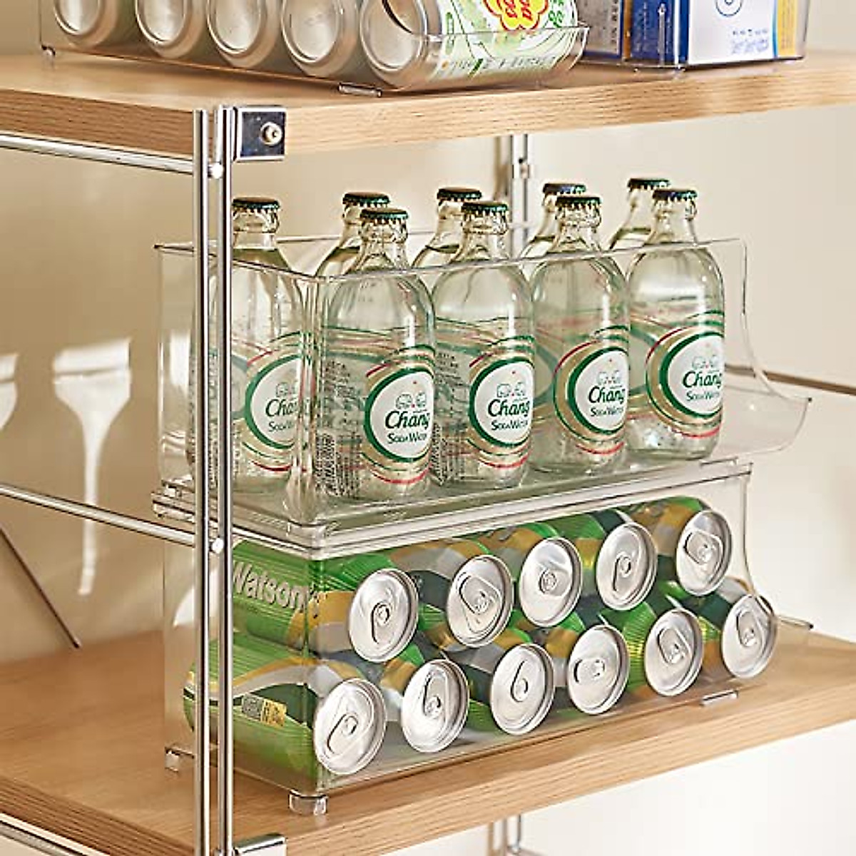 Stackable Soda Can Organizer for Refrigerator (12 Cans), Drink Organizer for Fridge, Pantry, Countertop, Cabinet with Lid, Clear Plastic Canned Food Pantry Storage Rack, 4 Pack