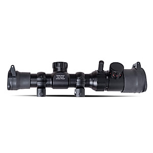 Monstrum 1-4x20 Rifle Scope with Rangefinder Reticle and Medium Profile Scope Rings | Monstrum Flip Up Lens Cover Set | Bundle
