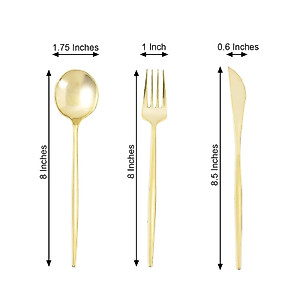 Efavormart 24 Pack | Gold Sleek Modern Flatware Set, Premium Plastic Silverware Cutlery Set - 8"