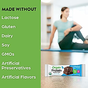 Orgain Organic Plant Based Protein Bar, Chocolate Brownie - 10g of Protein, Vegan, Gluten Free, Dairy Free, Soy Free, Lactose Free, Kosher, Non-GMO, 1.41 Ounce, 12 Count (Packaging May Vary)