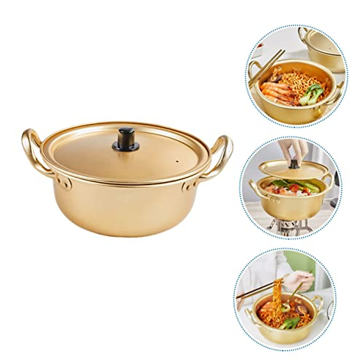 Yardwe 1pc Korean Instant Noodle Pot Foods Ceramic Nonstick Frying Pan Japanese Wok Metal Stock Pot Lid Cooking Pot Ramyun Hot Pot Practical Noodles Pot Kitchen Gadget Binaural Candy