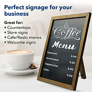 Besso Small Chalkboard Signs with Stand, 11x14 Deep Black, Slate Magnetic Chalk-Board, Non-Porous Surface with Rustic Pine Wood Frame - Tabletop Sign (Brown)