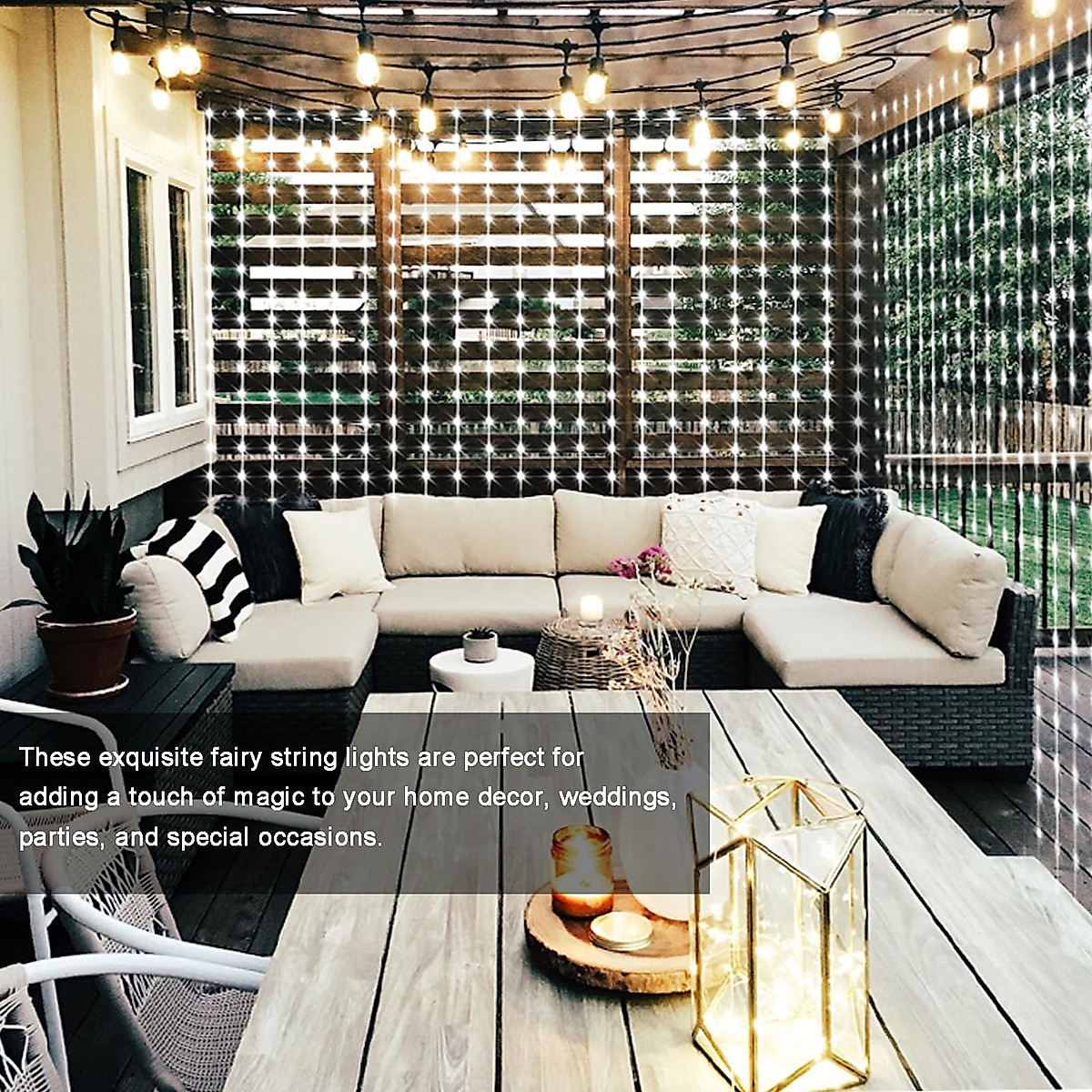 echosari Battery Operated Curtain String Lights, 6.6×6.6ft 200 LED Curtain Lights with Remote 8 Modes Timer Waterproof for Outdoor Indoor Wedding Backdrops Bedroom (Cool White)