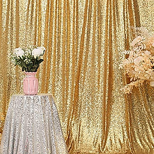 Juya Delight 4ft x 7ft New Gold Sequin Photography Backdrop Curtain for Wedding Party Decoration Festival Ceremony