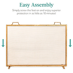 Best Choice Products 38x27in Single Panel Fireplace Screen Handcrafted Steel Mesh Spark Guard for Living Room, Bedroom Décor w/Handles - Antique Gold