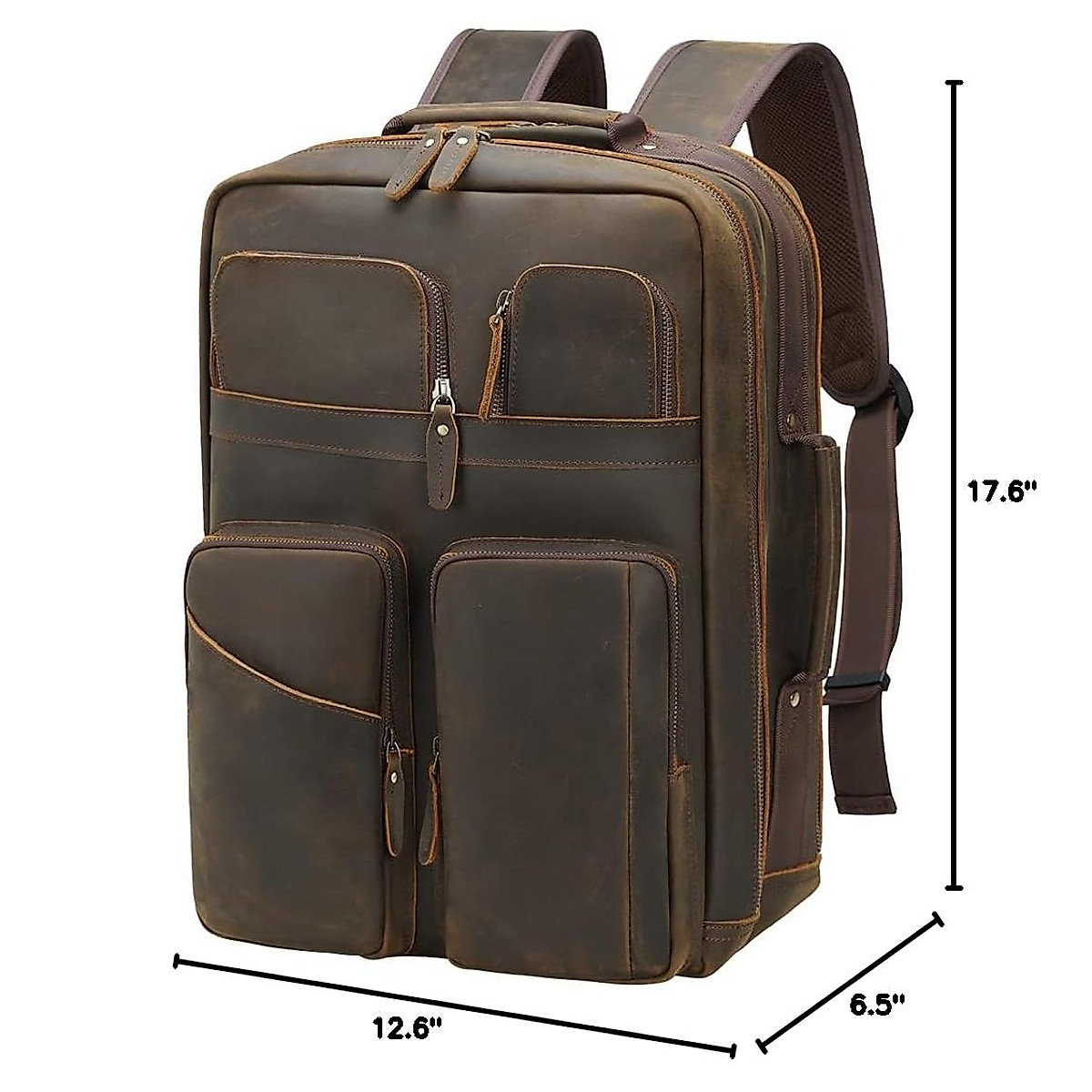 TIDING 17.3" Vintage Leather Laptop Backpack for Men Multi Pockets Casual School Daypack Travel Rucksack