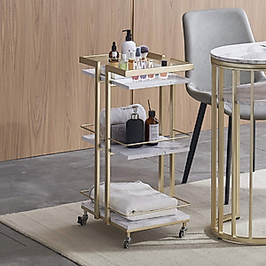 BarberPub Utility Manicure Trolley Metal Storage Rolling Barber Cart with Wheels Multi-Purpose Rack Heavy-Duty Trolley 2033 (White)