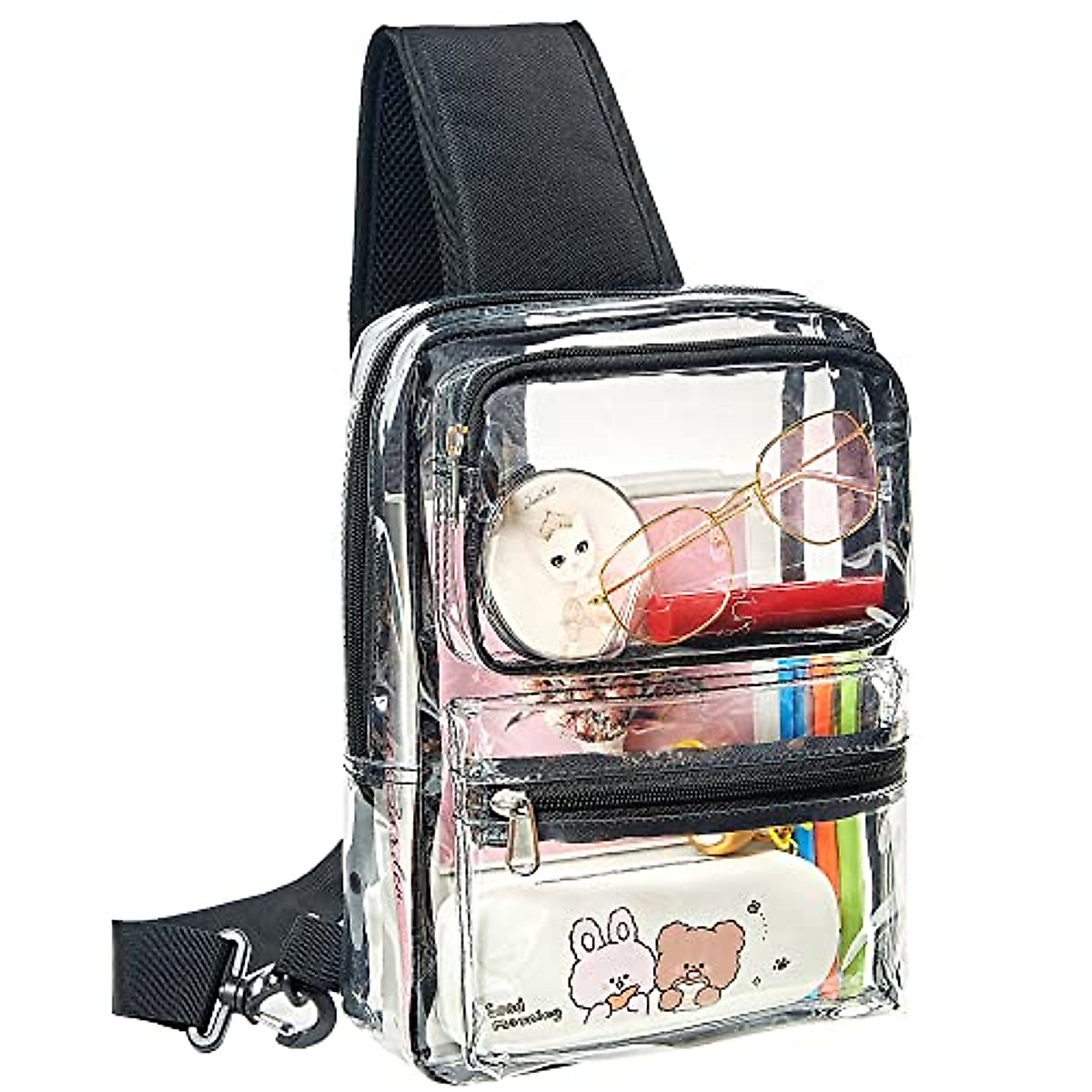 Clear Sling Backpack Stadium Approved, Transparent Shoulder Chest Bag, Casual Crossbody Bag for Men, Women, Black
