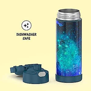 THERMOS FUNTAINER 16 Ounce Stainless Steel Vacuum Insulated Bottle with Wide Spout Lid, Galaxy Teal