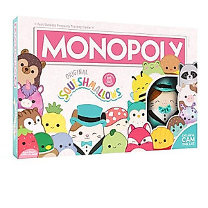 Monopoly: Squishmallows | Collector’s Edition Featuring Cam The Cat Plush | Buy, Sell, Trade Spaces Featuring Squshmallows | Collectible Classic Monopoly Game | Officially-Licensed Squishmallows Game