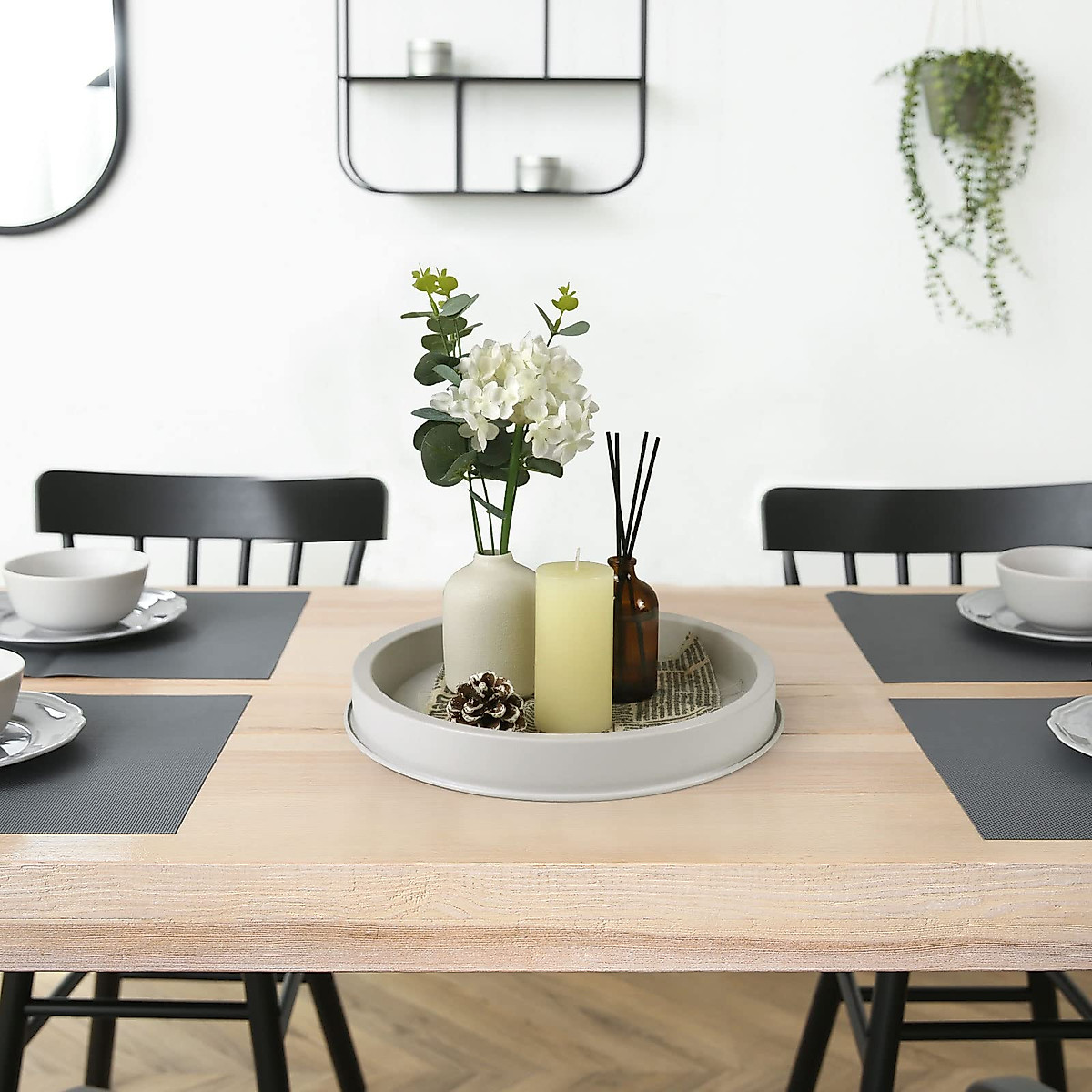 FRTIM White Round Decorative Tray for Coffee Table, 11.4 Inches Small Serving Circle Tray, Candle Holder Tray, Home Decor Tray for Modern Farmhouse Dining Table Kitchen Countertop Centerpiece