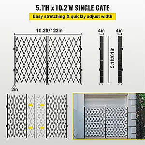VEVOR Double Folding Security Gate, 63.39" H x 122" W Folding Door Gate, Steel Accordion Security Gate, Flexible Expanding Security Gate, 360° Rolling Barricade Gate, Scissor Gate or Door with Keys
