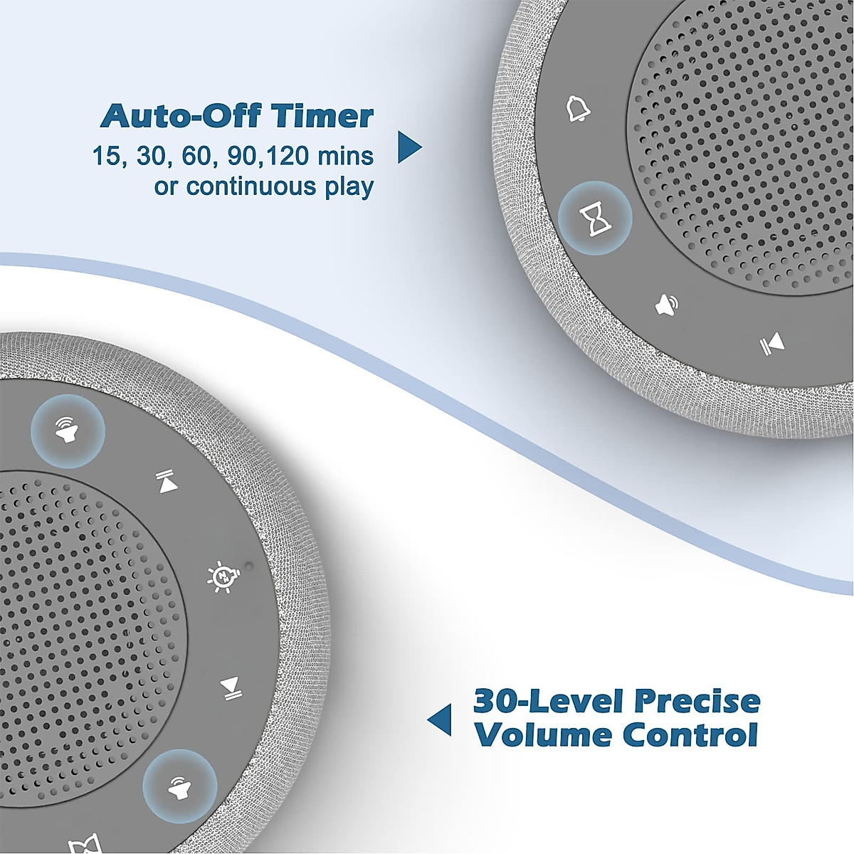 Buffbee Sound Machine & Alarm Clock 2-in-1, 18 Soothing Sound, 7 Night Light, Sleep Timer, Precise 30-Level Volume Control White Noise Machine