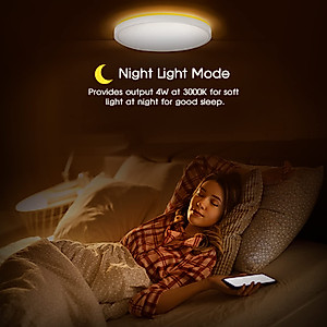 Roomratv LED Flush Mount Ceiling Light with Nightlight - 12" 24W 2400LM Surface Mount Light Fixture with 5 CCT Color Temperature Options