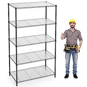 Dolonm 5-Tier Storage Shelves Wire Shelving Unit, 1750 LBS NSF Height Adjustable Shelves Organizer, 16" L x 36" W x 72" H, Heavy Duty Metal Garage Shelving for Restaurant, Kitchen, Laundry, Black