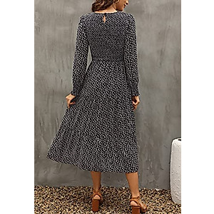 Zattcas Long Sleeve Fall Dress for Women Modest Puff Sleeve Floral Midi Dress Black XL