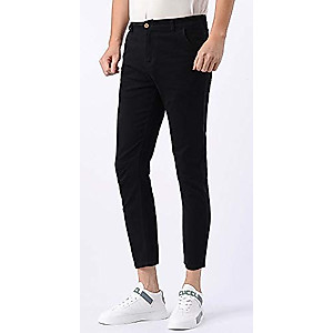Plaid&Plain Men's Slim Fit Khaki Pants Stretch Cropped Chino Skinny Pants 130201 Black 29