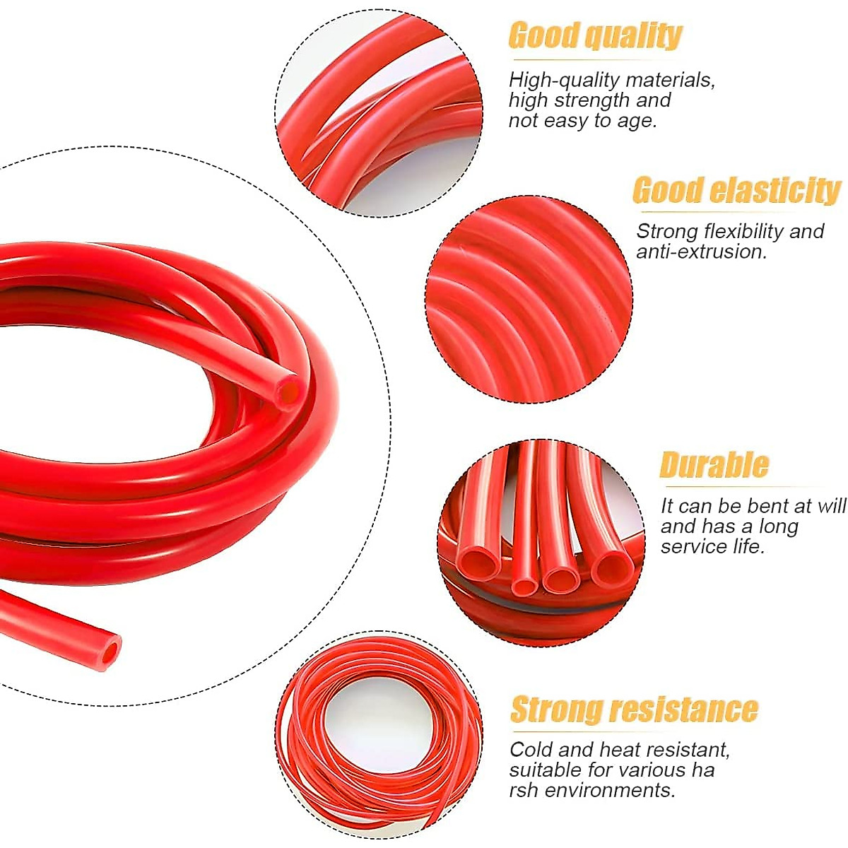 XINLIYA Silicone Vacuum Tubing Hose Line, 10 Ft 1/4" (6mm) Inner Diameter Hose, High Tempterature 130PSI Max Pressure for Multiple Use, Auto Replacement Vacuum Hose Line for Vehicle Radiator (Red)
