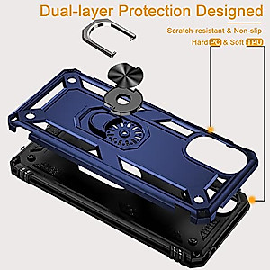 for Motorola Edge 2022 Case with 2 Pcs Tempered Glass Screen Protector, [Military Grade] 16ft. Drop Tested Protective Cover with Magnetic Kickstand Car Mount for Motorola Moto Edge 2022, Blue