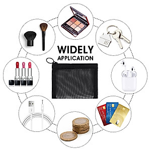 WLLHYF 10 Pieces Mesh Cosmetic Bags, Black Mesh Makeup Bags Mini Zipper Toiletry Bag Cosmetic Stationery Case Storage Nylon File Folders Waterproof Zipper Pouches for Office Travel School Supplies