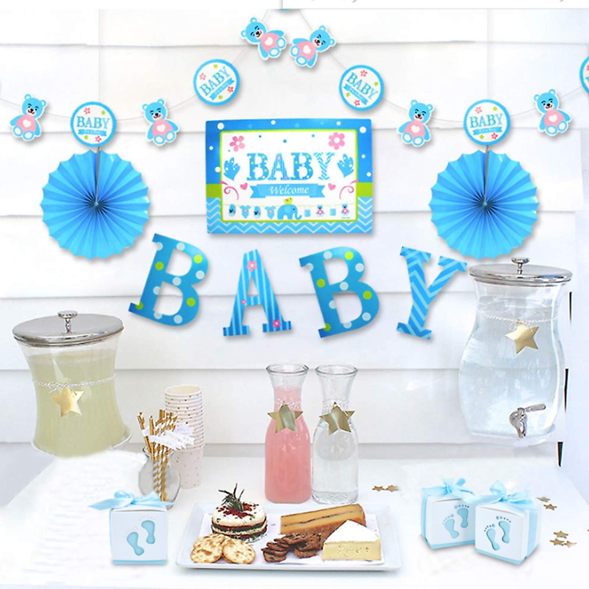 PH PandaHall 60 Sets Baby Shower Favor Boxes, Footprints Paper Gift Boxes Newborn Baby Folding Box with Ribbon for Gender Reveal Party Kindergarten Holiday Birthday Party Gift Favor, 2.4x2.4x2.4 Inch