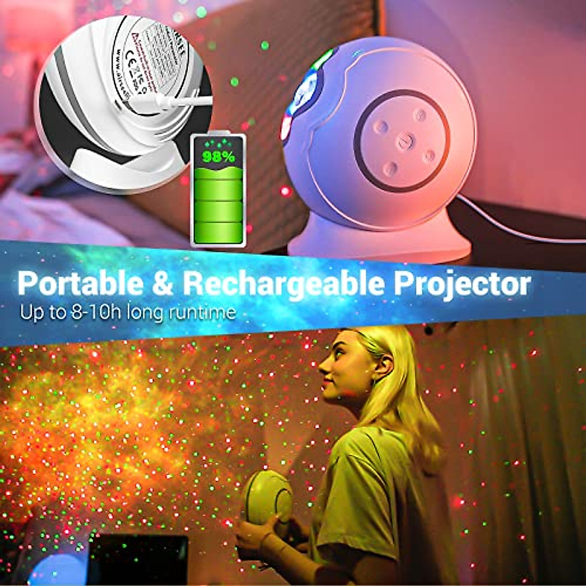 AIRSEE Star Projector Galaxy Light, Cordless Adjustable LED Laser Galaxy Projector with Remote Control & Timer, Magnetic Night Light Projector Valentine's Gifts for Party, Gaming Room, Bedroom Decor