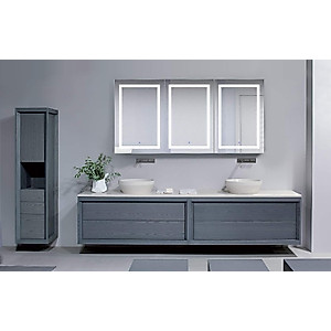 Krugg LED Medicine Cabinet 72 Inch X 36 Inch | Recessed or Surface Mount Mirror Cabinet w/Dimmer & Defogger + 3X Makeup Mirror Inside & Outlet + USB(Left Right Right)