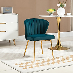 KASUE Classic Velvet Accent Chair, Modern Dining Chairs - A Living Room Essentials, Upholstered Side Chair with Golden Metal Legs, Perfect for Dining Room, Set of 2, Teal.