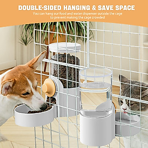 Yummy Sam Hanging Cage Automatic Small Pet Food Bowl Water Bottle Dispenser, 1L Auto Gravity Pet Feeder and Waterer Set Kennel Feeding Station Crate Feeder Dish for Puppy Cats Rabbit Ferret (White)
