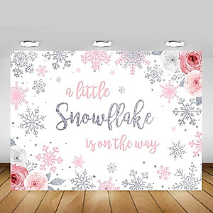 Mocsicka Snowflake Baby Shower Backdrop Winter Wonderland Baby Shower Photography Background 8x6ft Vinyl Girl Snowflake Winter Baby Shower Backdrops (8x6ft(96x72 inch))