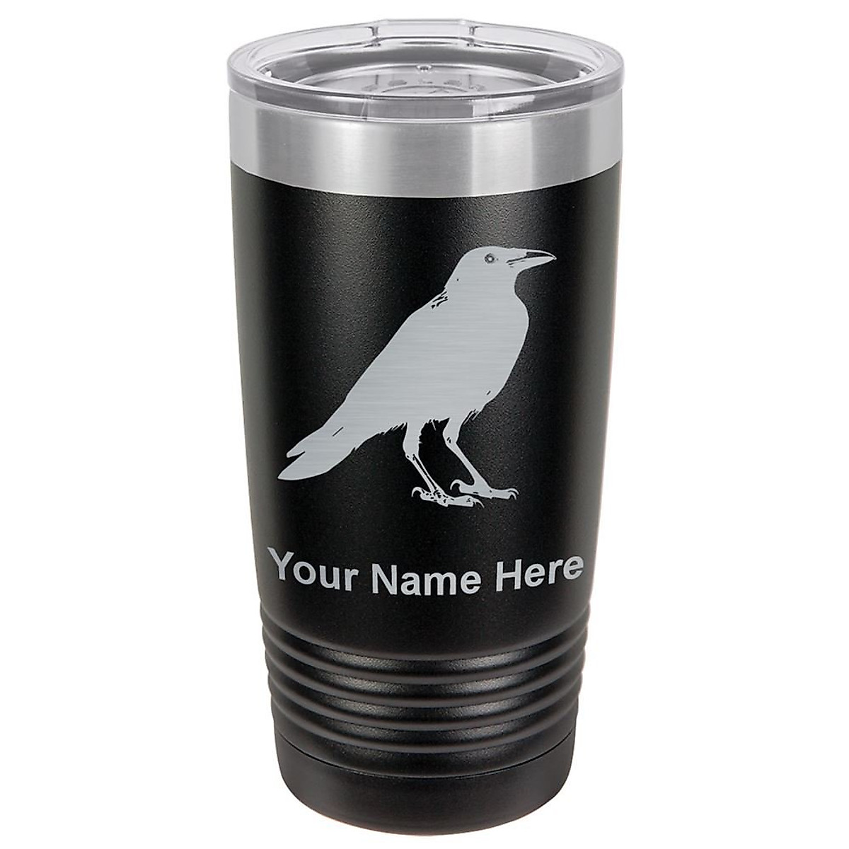 LaserGram 20oz Vacuum Insulated Tumbler Mug, Crow, Personalized Engraving Included (Black)
