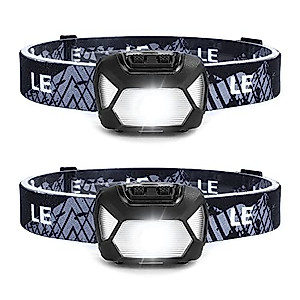 LE 320015 Battery Powered Headlamp - 1500Lux Super Bright LED Head Lamp with Red Light, IPX4 Waterproof Headlights for Outdoor Camping, Hiking, Hunting, Power Outages, Emergency, Hurricane, 2 Packs