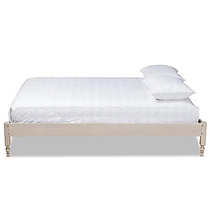 Baxton Studio Laure French Bohemian Antique White Oak Finished Wood Full Size Platform Bed Frame