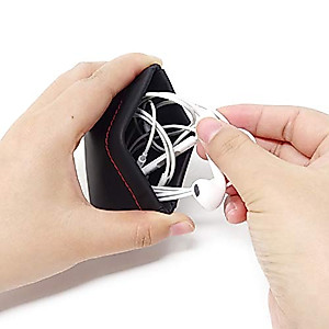 HONBAY 4PCS PU Leather Earphone Pouch Headphone Storage Bag with Snap Spring Closure for Carrying or Storing Headphones