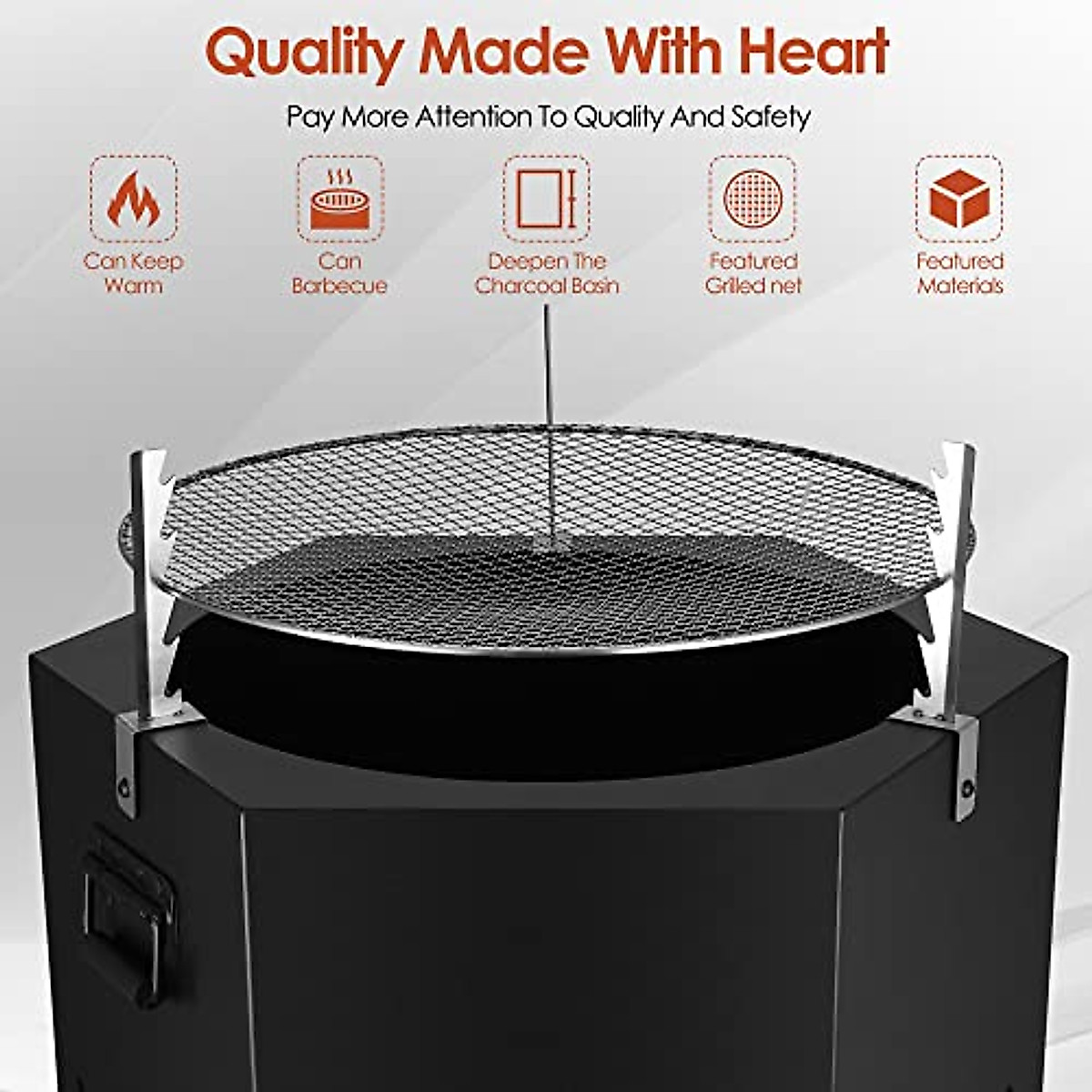 Pokytcox Smokeless Bonfire Fire Pit, 21” Portable Stove Perfect for Outdoor Campfire Stove Flame or BBQ on Patio Garden Backyard w/ BBQ Grill