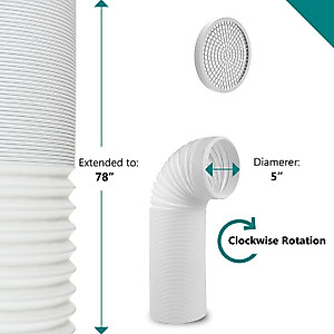 Daisypower Portable Air Conditioner Exhaust Hose 5 Inch Diameter Clockwise Thread 80 Inch Length Replacement AC Tube,Universal Compatible with Honeywell,Winter,LG,Delonghi,White