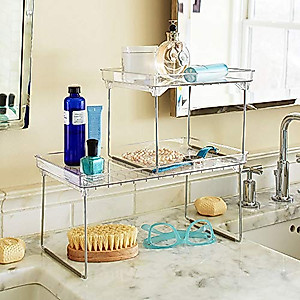 madesmart Clear Stacking Shelf - Medium | CABINET COLLECTION | Organizer for Cabinet or Counter | Collapsible Legs for Storage | Non-slip Rubber Feet |