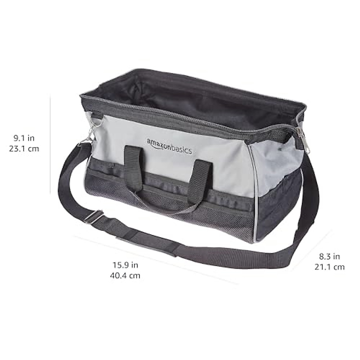 Amazon Basics Durable Wear-Resistant Base, Tool Large Standard Bag with Strap, 16 Inch, Black & Grey