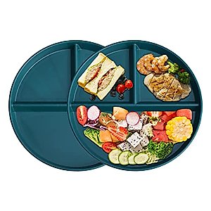 YBOBK HOME Portion Control Plate For Adults Weight Loss, Round Bariatric Portion Control Plate, Reusable Plastic Divided Plate With 3 Compartments, Dishwasher & Microwave Safe (Green 2 Pcs)